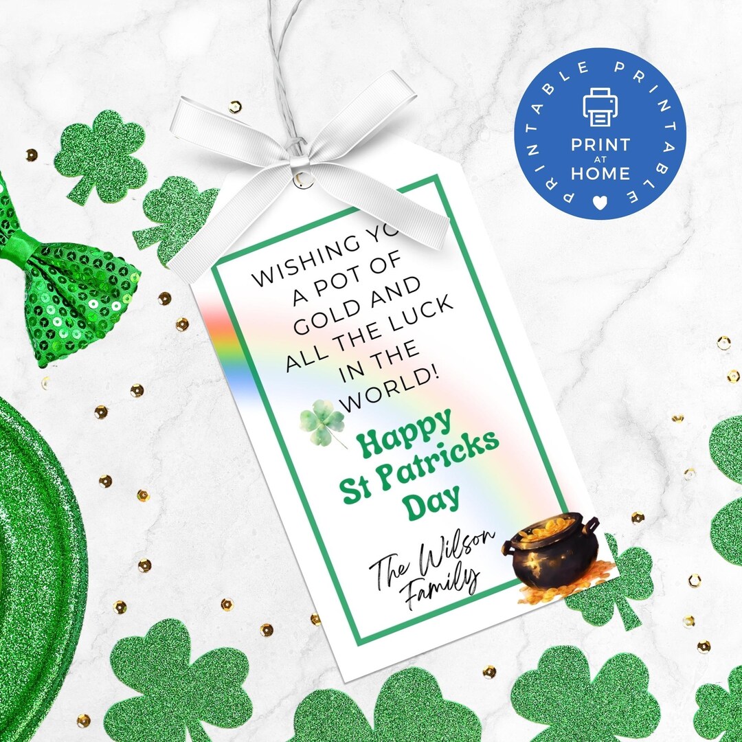 Printable St Patricks Day Gift Tag, Pot of Gold Luggage Tag, Lucky ...