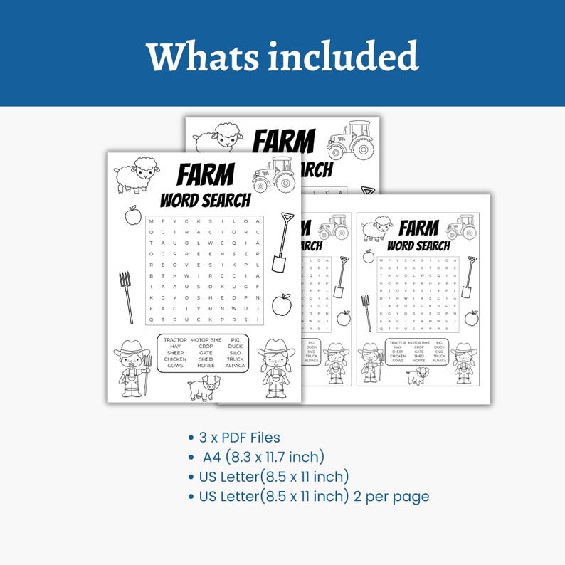 Farm Word Search Printable Game, Tractor Farmer Colouring in Birthday ...