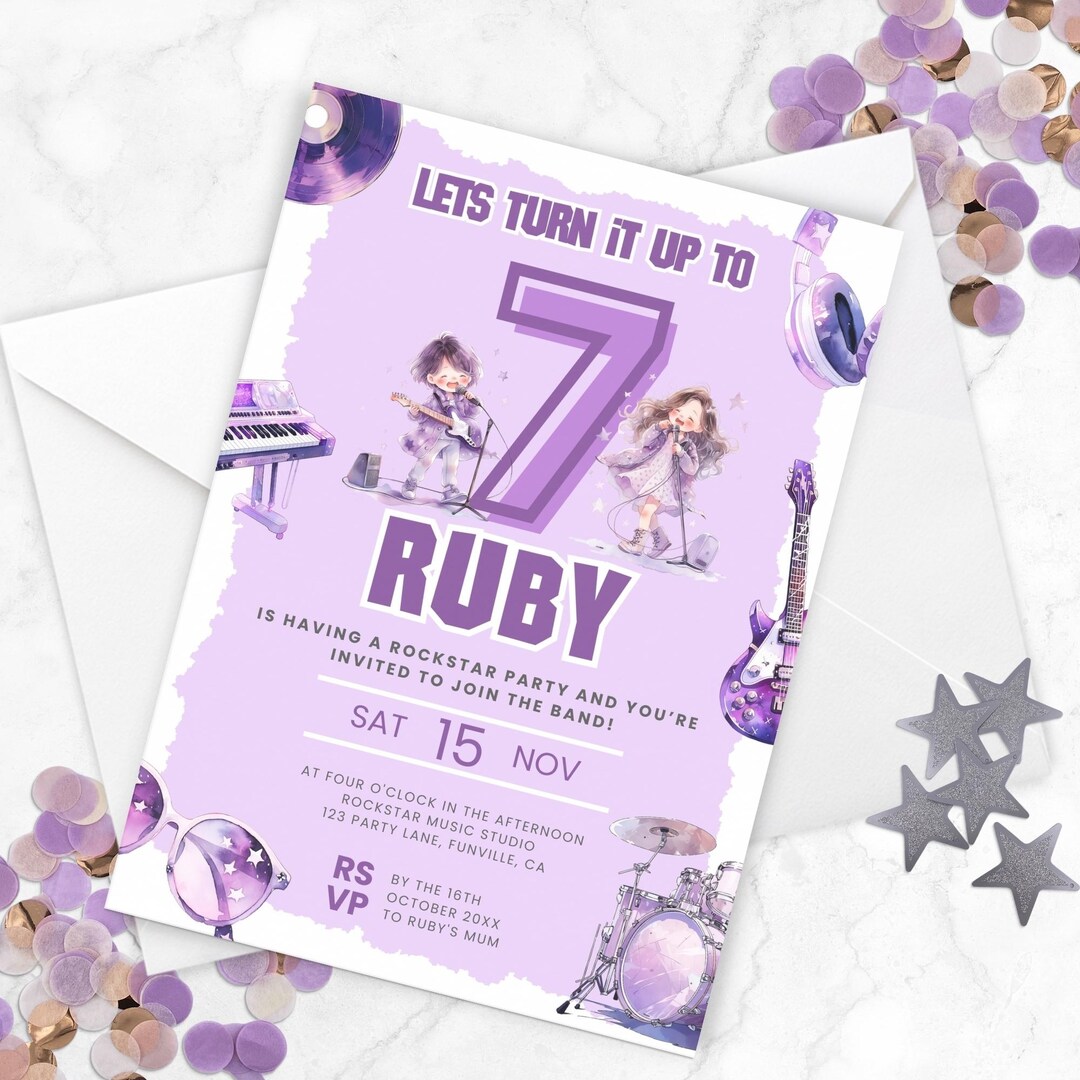 Rockstar Birthday Party Invitation Template, Editable Canva Invitation ...