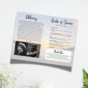 Editable Fishing Themed Funeral Program Template, Printable Order of ...