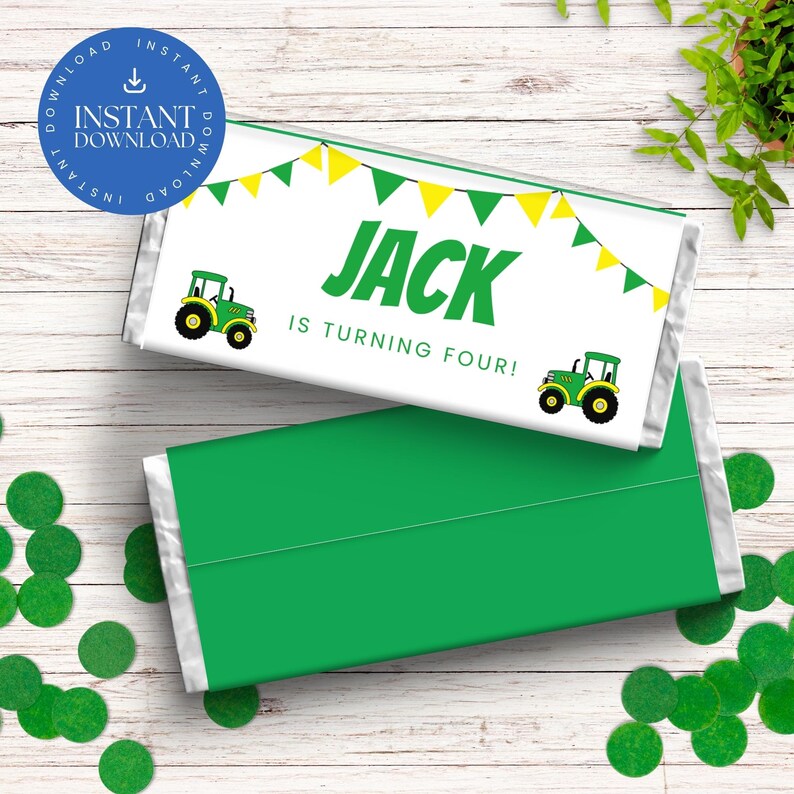 Green Tractor Candy Bar Wrapper Canva Template, Editable Farm Theme Party Favour, Farmer ...