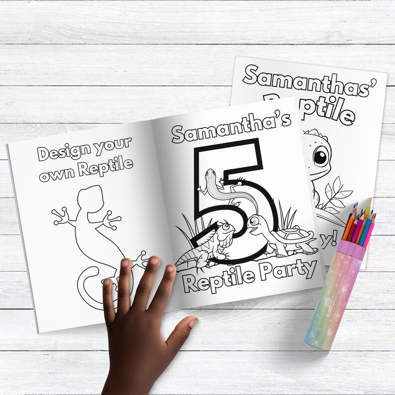 Reptile Birthday Colouring Pages for Kids Party Activity, Custom Name ...