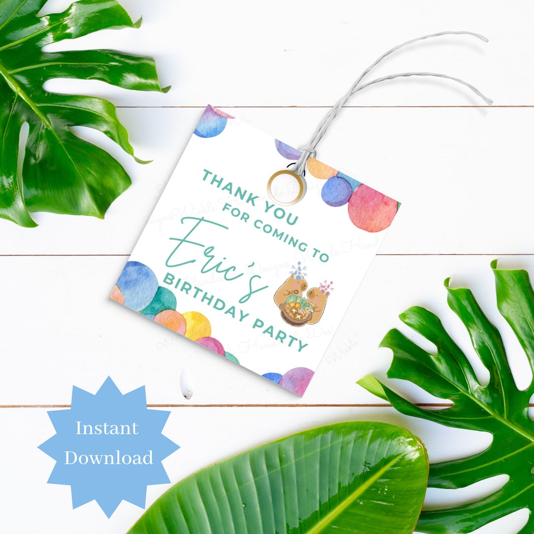 Watercolour Capybara Birthday Thank You Tags Canva Template, Cute Capy ...