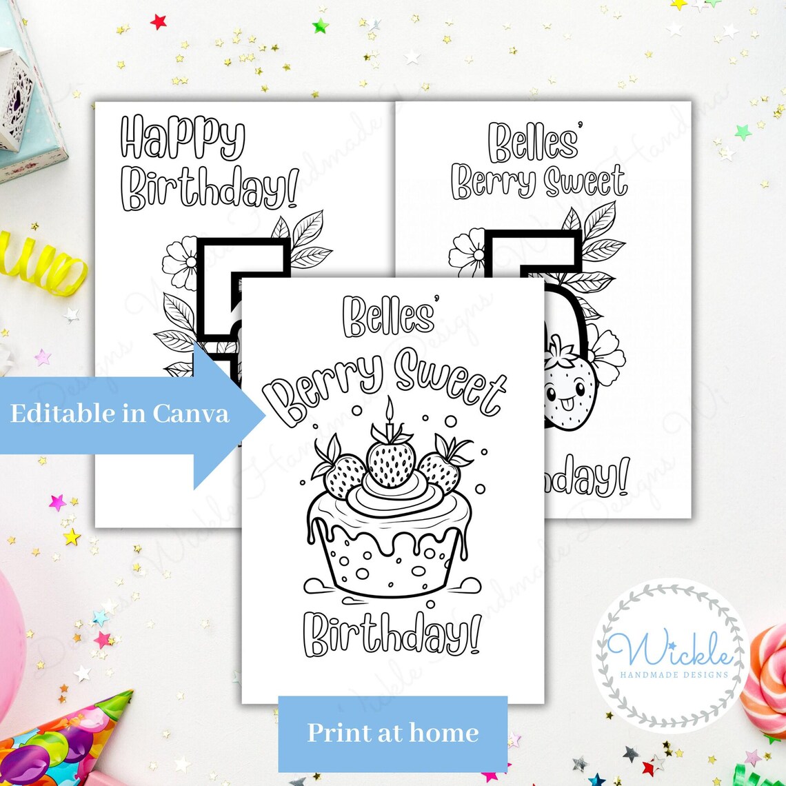 Berry Sweet Birthday Colouring Page Canva Template, Berry Fifth Party ...