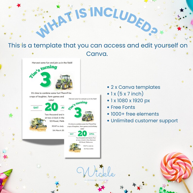 3rd Birthday Tractor Theme Party Invitation | Farm Celebration Digital ...