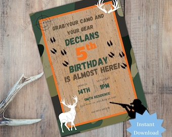 Customisable Deer Hunting Birthday Party Invitation Printable Kids Camo ...