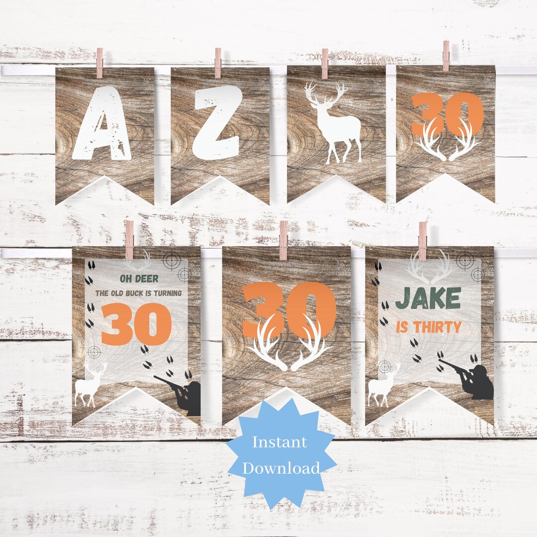 Woodgrain Hunting Birthday Banner Editable Canva Template, Personalised ...