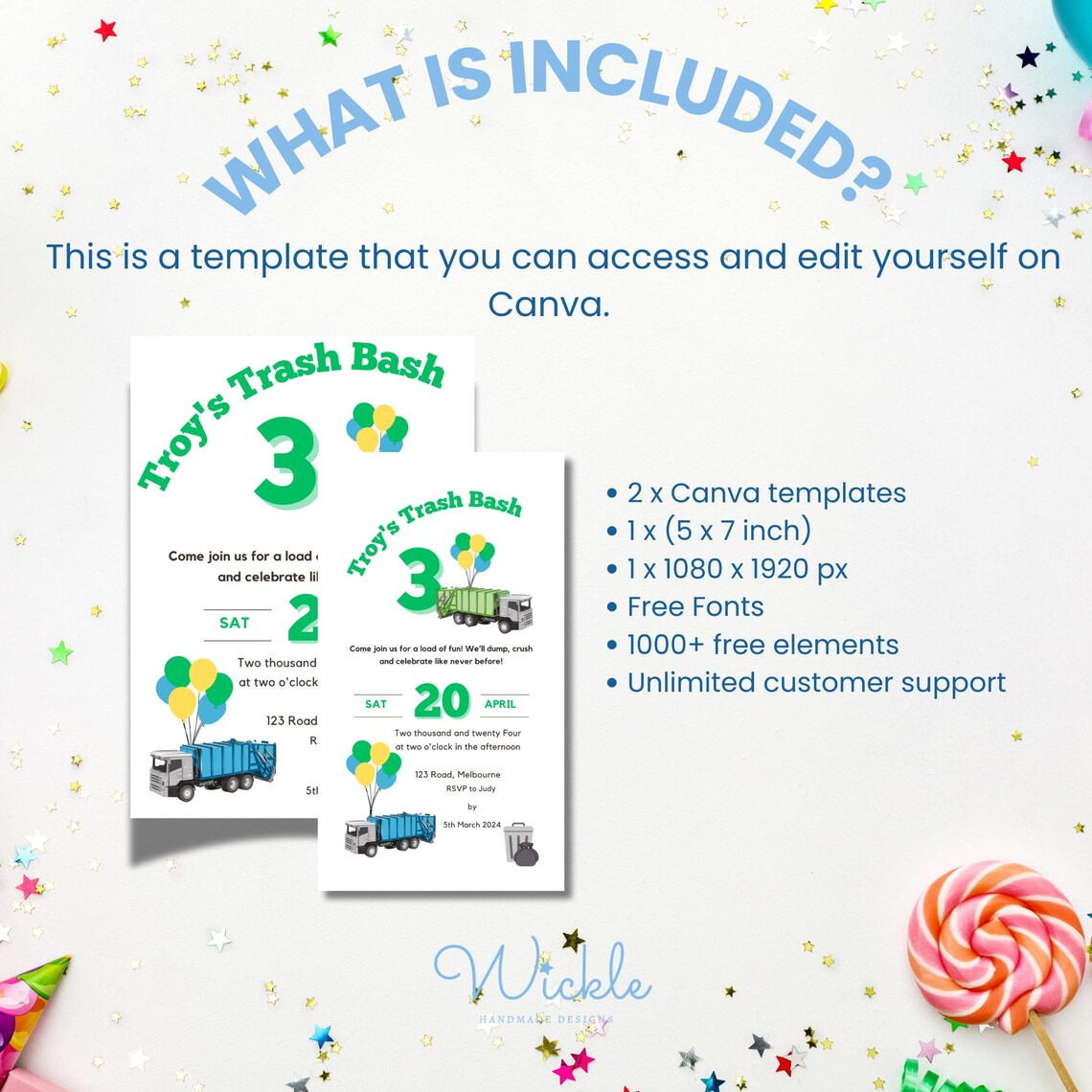 Trash Truck Invitation Template 3rd Birthday Rubbish Celebration ...