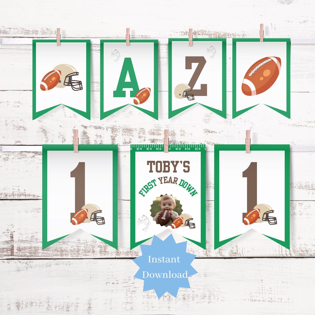 First Down Happy Birthday With Photo Banner Template, Editable Football ...