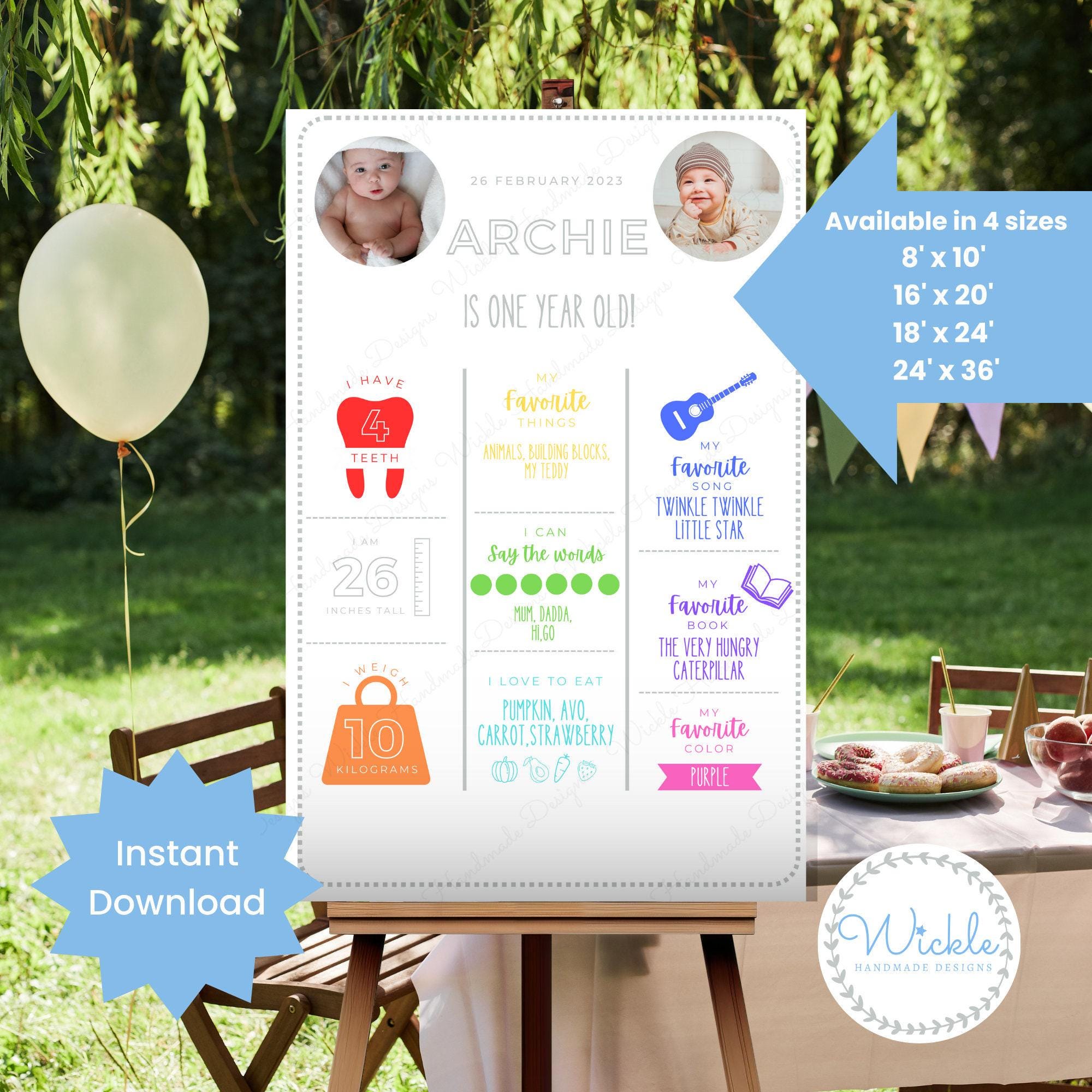 Rainbow First Birthday Milestone Poster, Personalised Baby Birthday ...