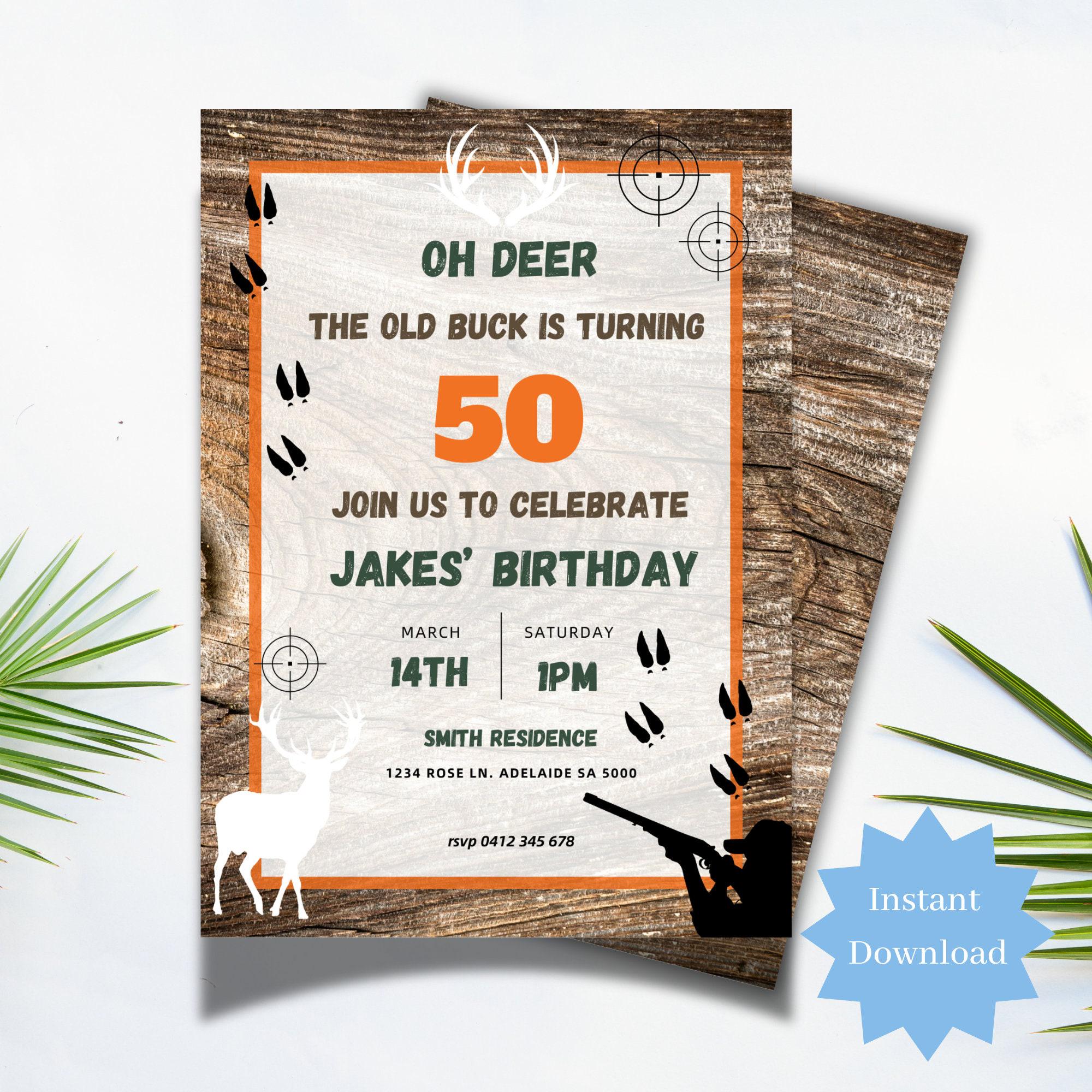 50th Old Buck Deer Hunting Birthday Party Invitation Printable Camo ...