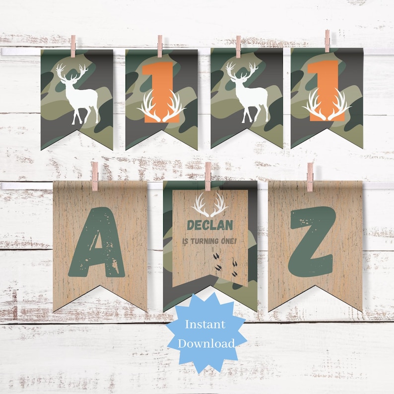 Editable Hunting Birthday Banner Canva Template, Personalised Camo ...