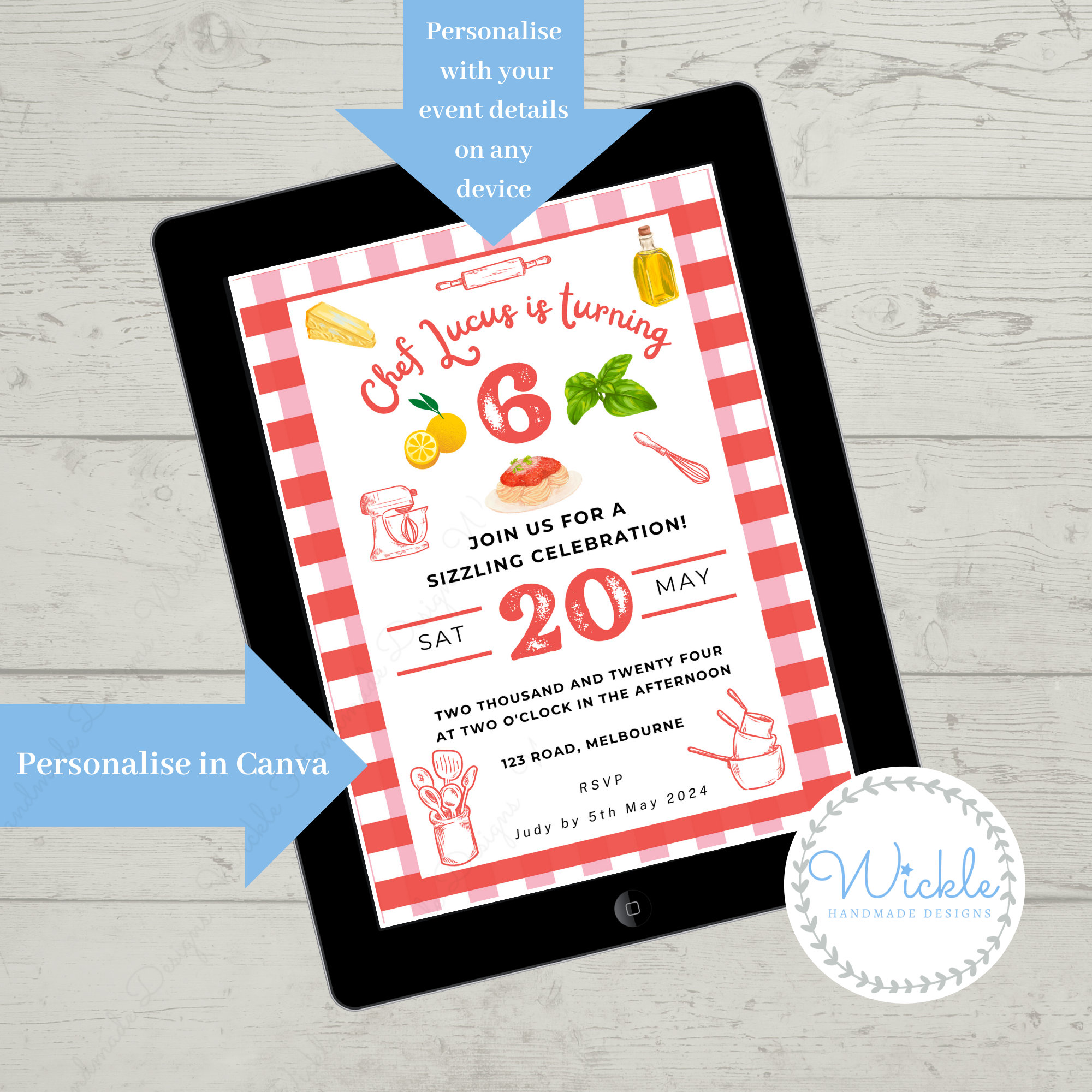 Cooking Birthday Party Invitation, Chef Party Invite Canva Template ...