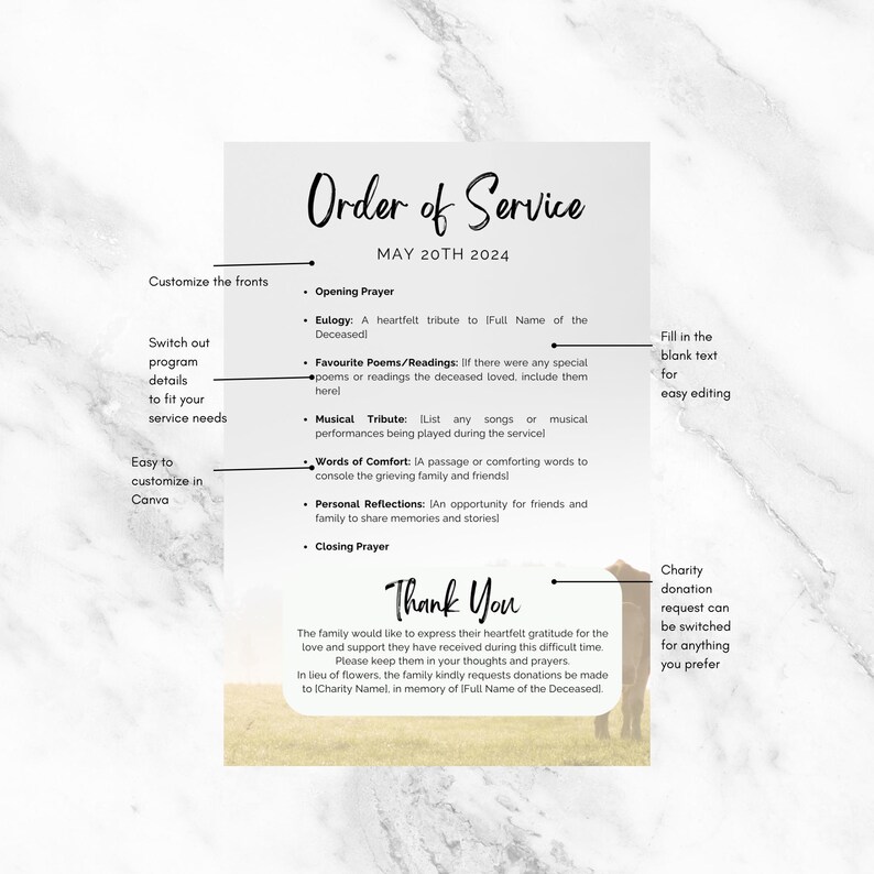 Editable Western Cattle Funeral Program Template, Ranch Printable Order ...