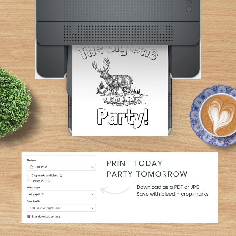 The Big One Hunting Birthday Mini Kit Editable Canva Template, Camo ...