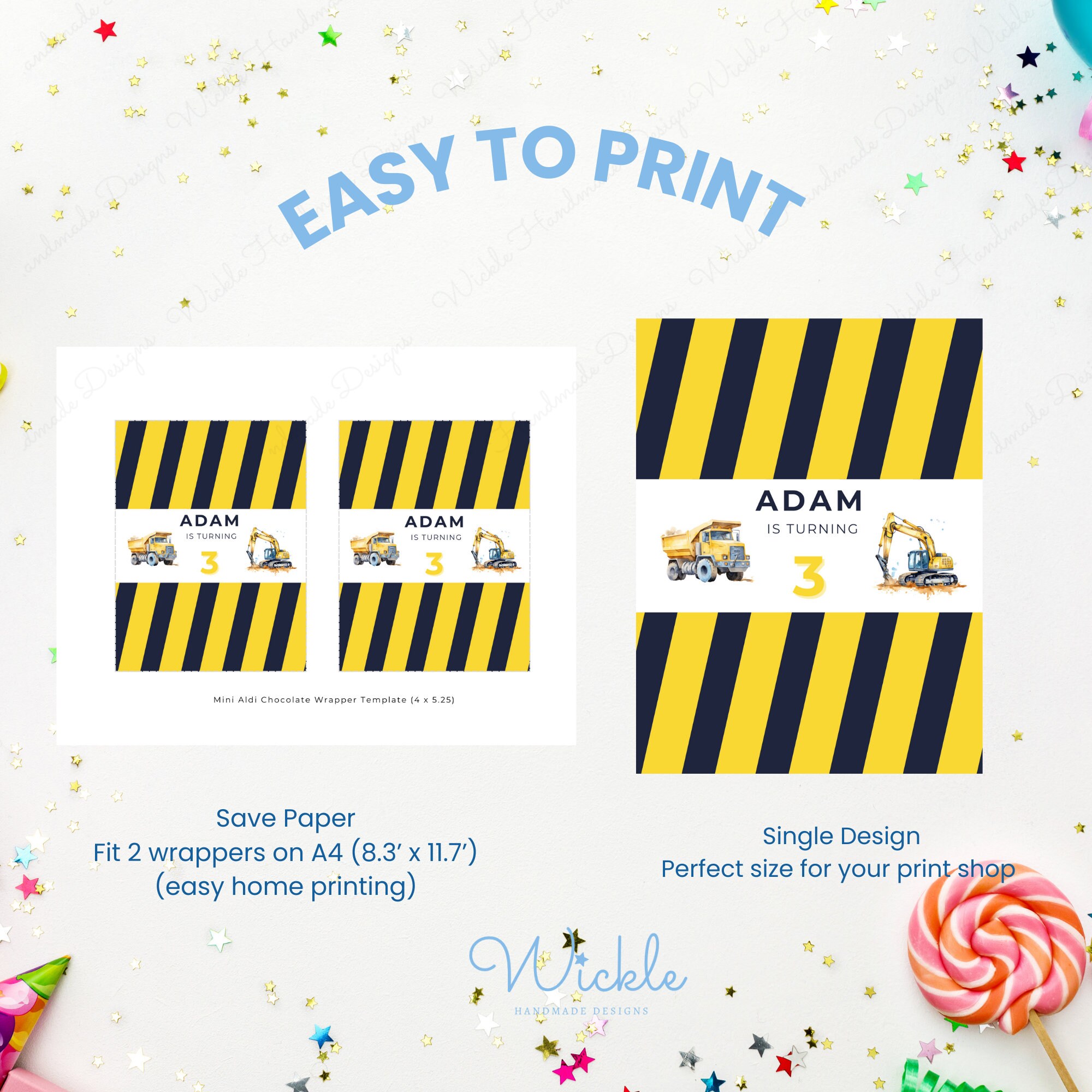 Construction Birthday Aldi Mini Choceur Chocolate Bar Wrapper Canva ...