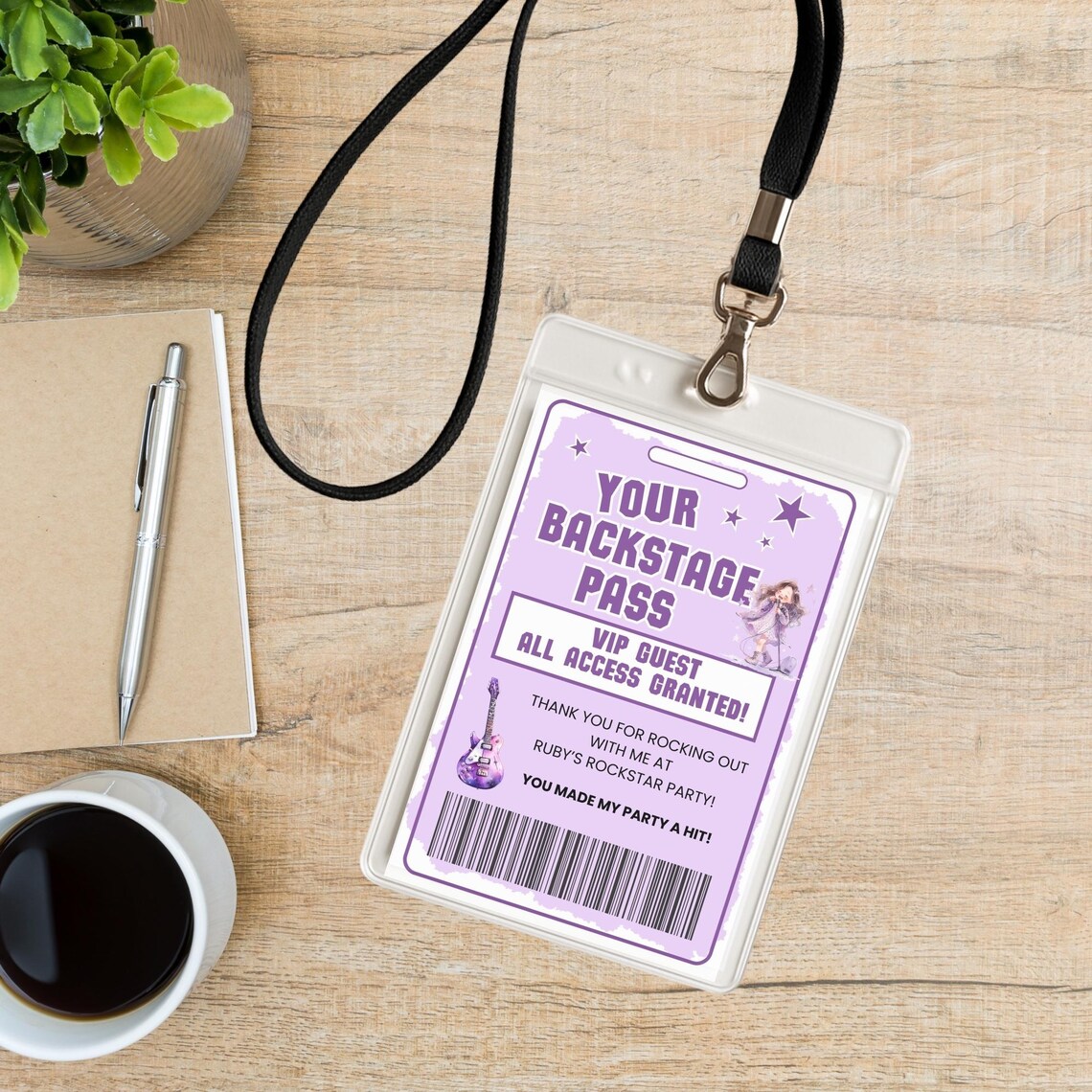 Rockstar Party Backstage Pass Template, Thank You Card Template for ...