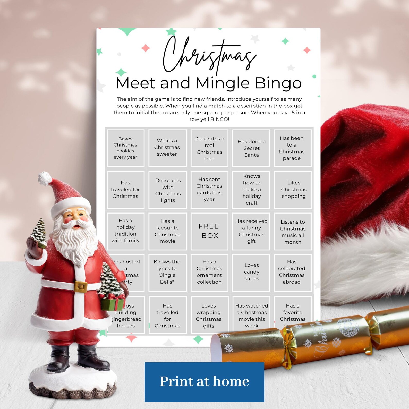 Christmas Green, Red and Silver Meet and Mingle Bingo, Xmas Ice Breaker ...