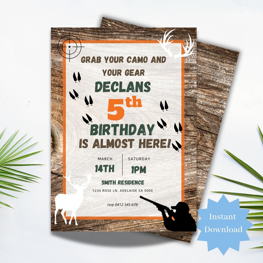 Customisable Deer Hunting Birthday Party Invitation Printable Kid ...