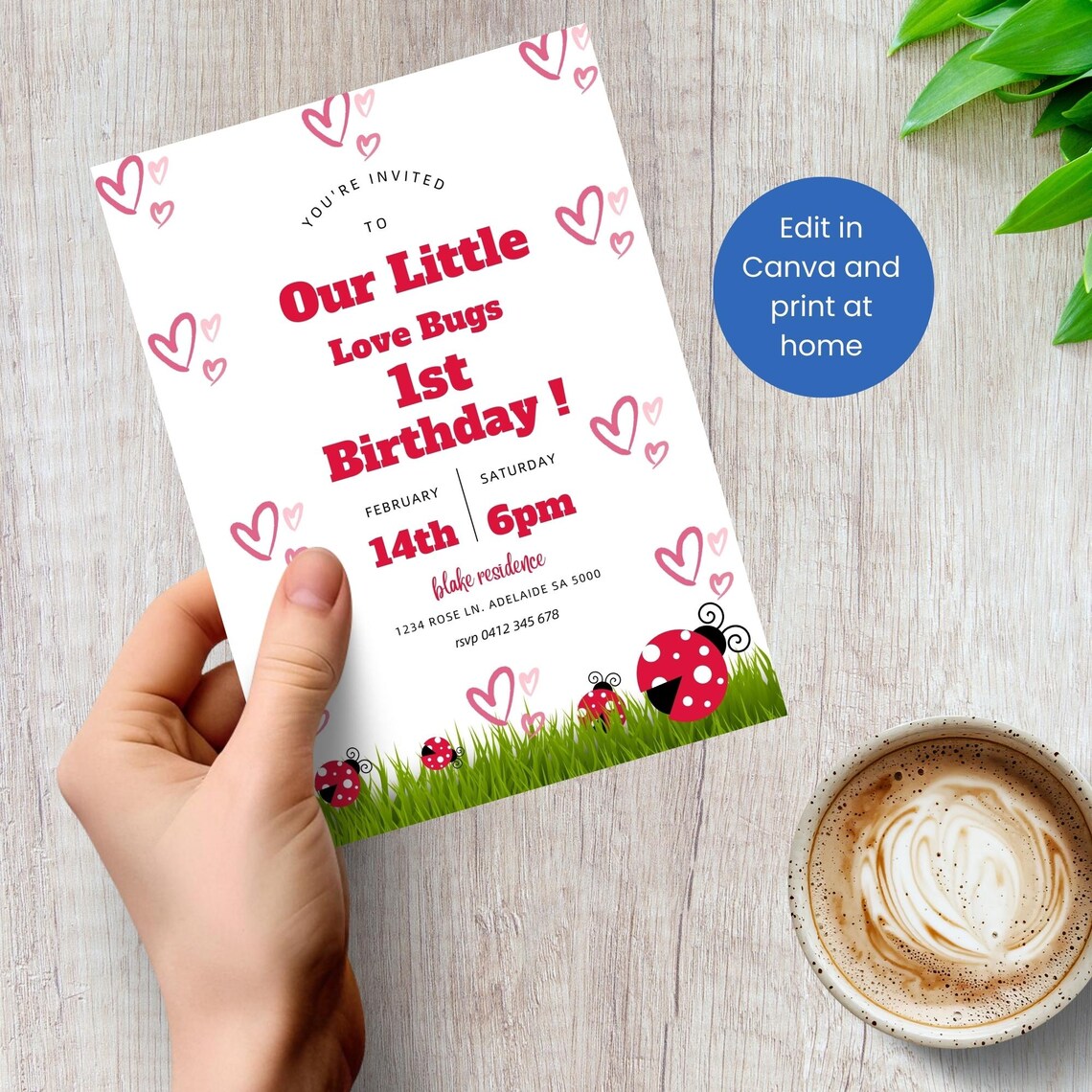Love Bug First Birthday Invitation Editable Template, Lady Bird Invite ...