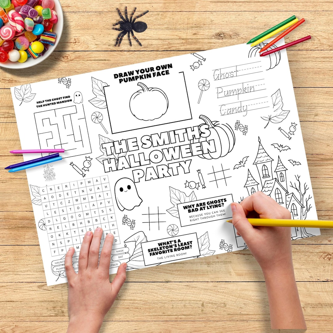 Halloween Activity Placemat, Kids Holiday Printable Coloring Page ...