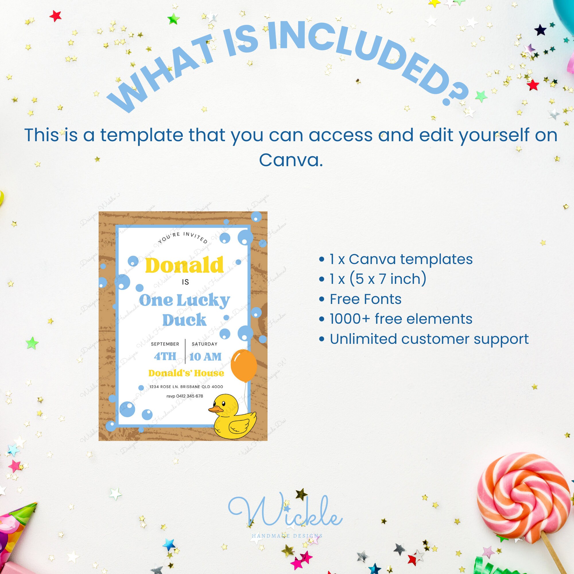 One Lucky Duck Editable Canva Invitation Template - Etsy