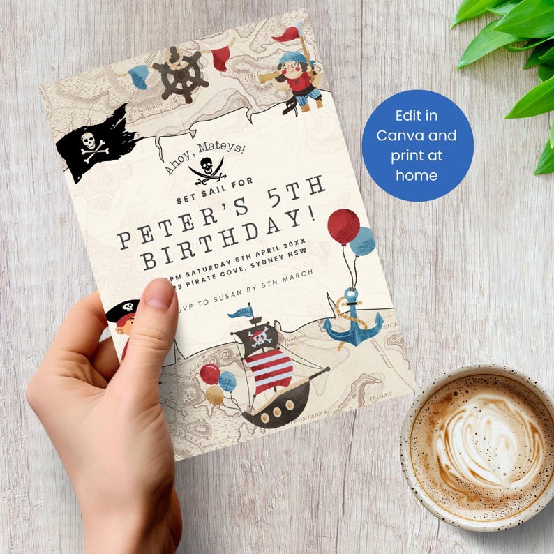 Pirate 5th Birthday Invitation Template, Ahoy Matey Party Invite ...