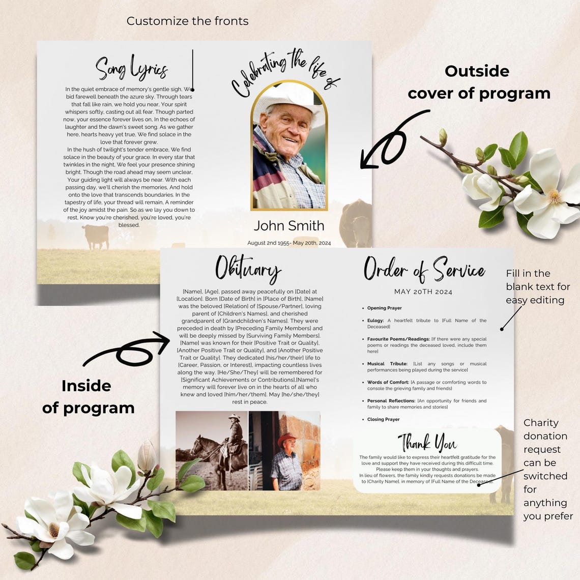 Editable Western Cattle Funeral Program Template, Ranch Printable Order ...