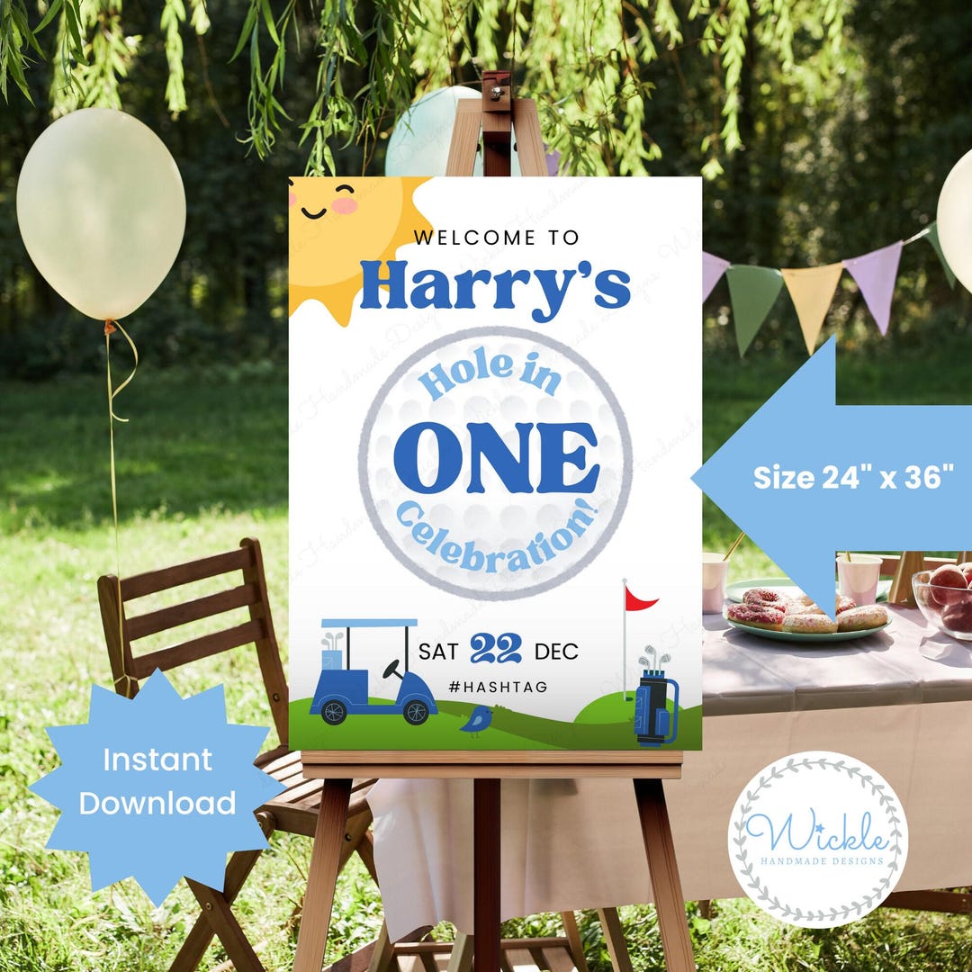 Hole in One First Birthday Welcome Sign, Golf Party Poster Editable ...