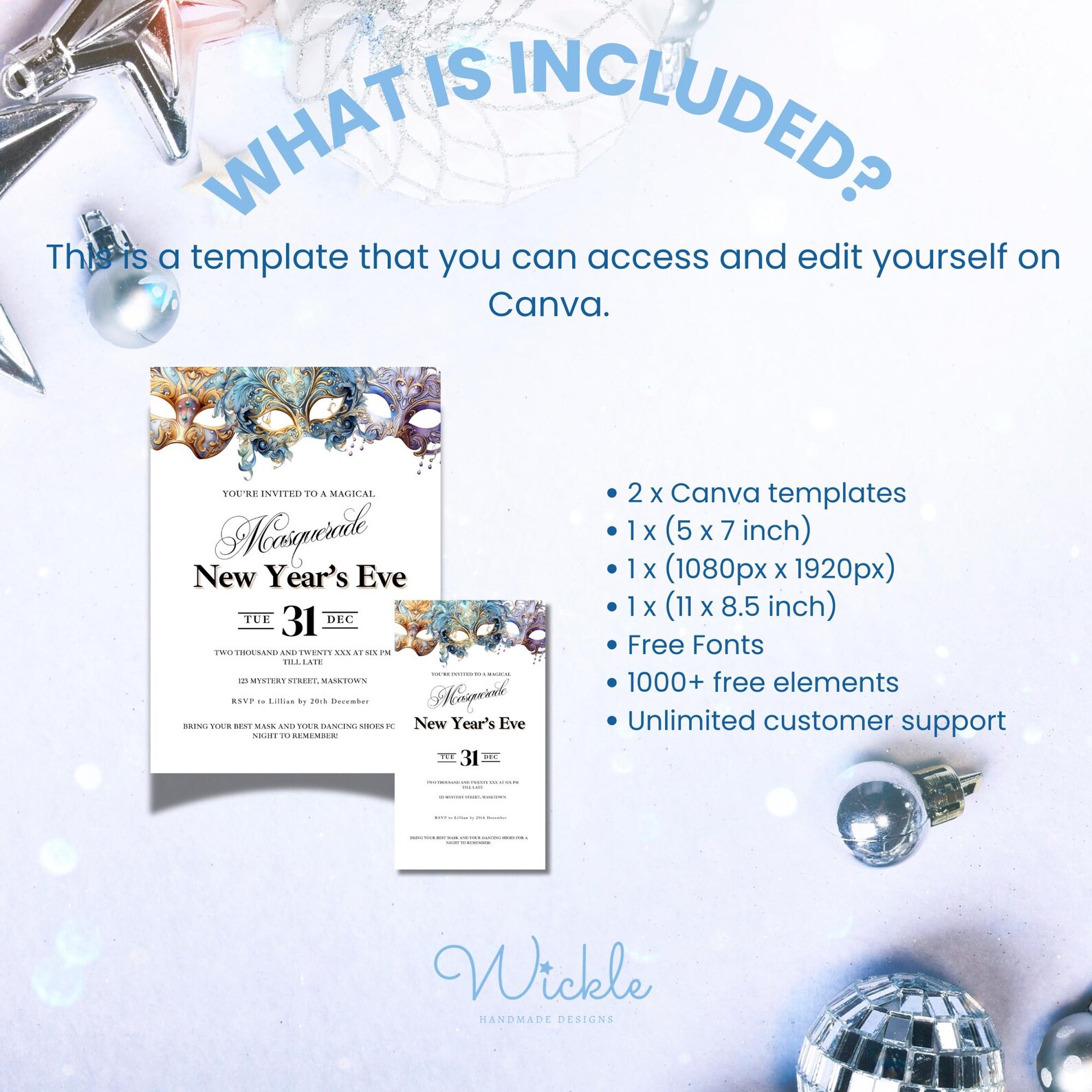 Editable New Year Invitation Canva Template , Masquerade Ball Theme ...