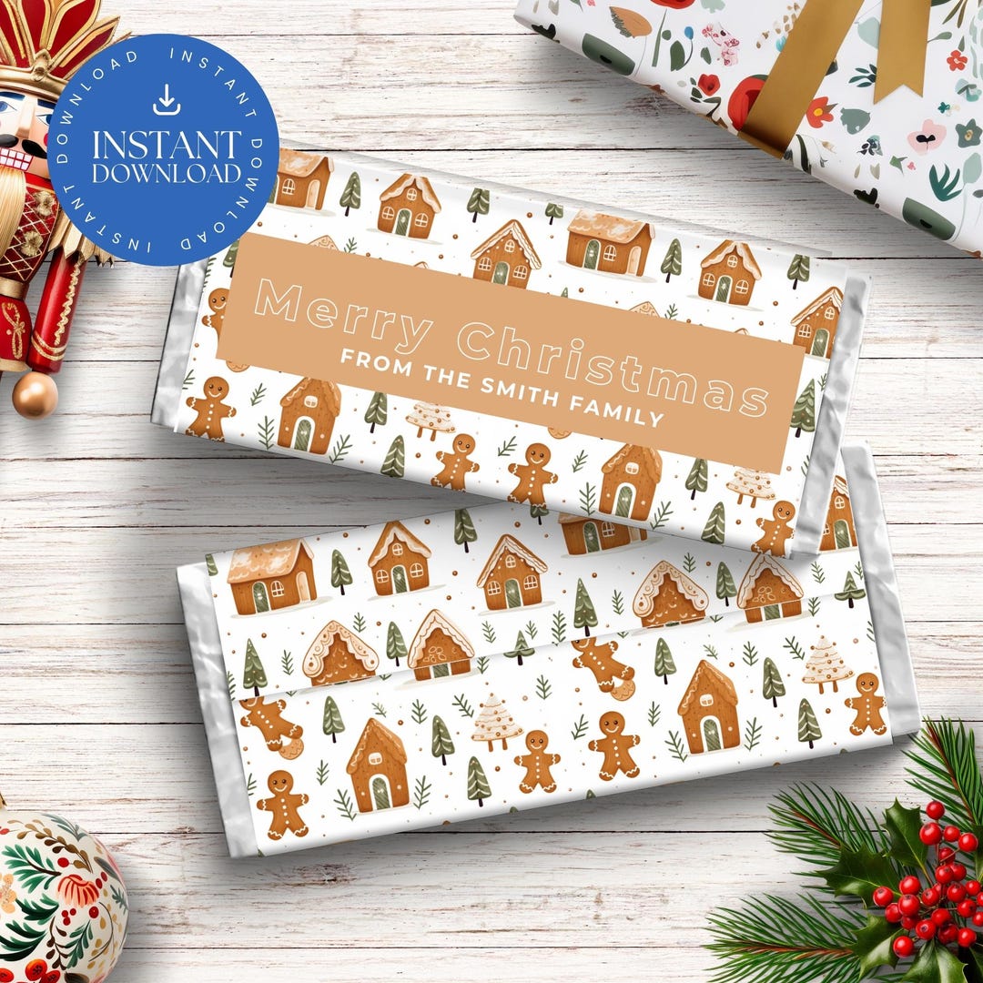 Gingerbread Man and House Christmas Chocolate Bar Wrapper Canva ...