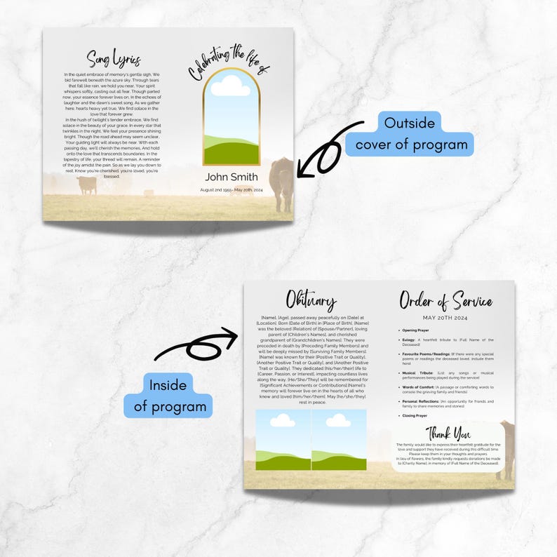 Editable Western Cattle Funeral Program Template, Ranch Printable Order ...