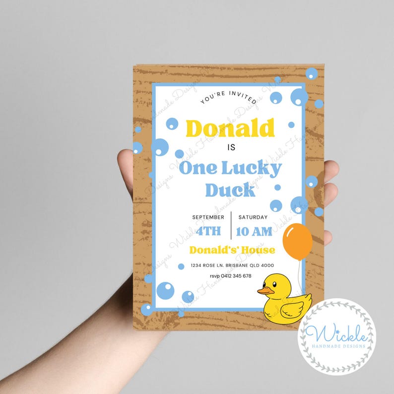 One Lucky Duck Editable Canva Invitation Template, 1st Birthday Rubber ...
