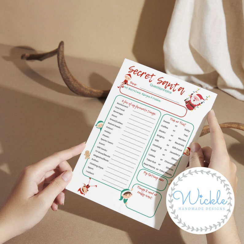 Secret Santa Questionnaire Secret Santa Gift Exchange Christmas Gift ...