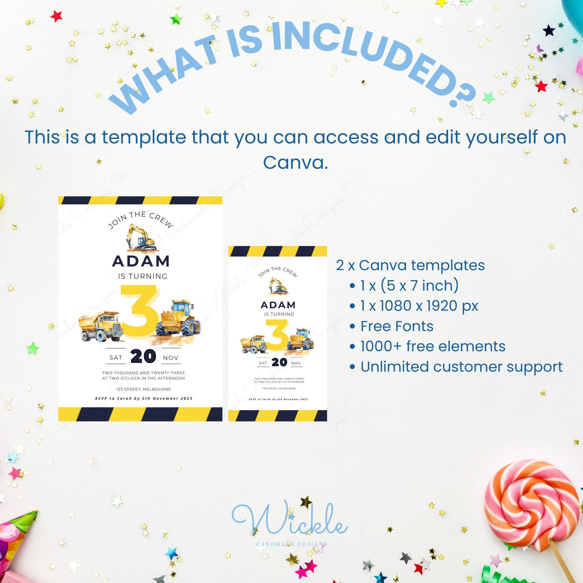 3rd Birthday Construction Theme Party Invitation, Three Year Old Dump ...