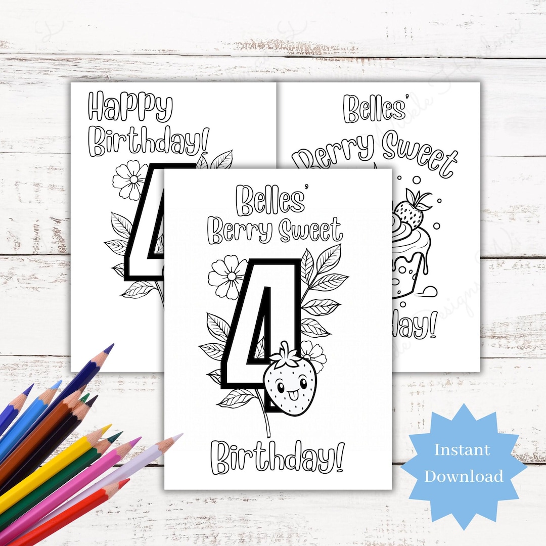 Berry Sweet Birthday Colouring Page Canva Template, Berry Fourth Party ...