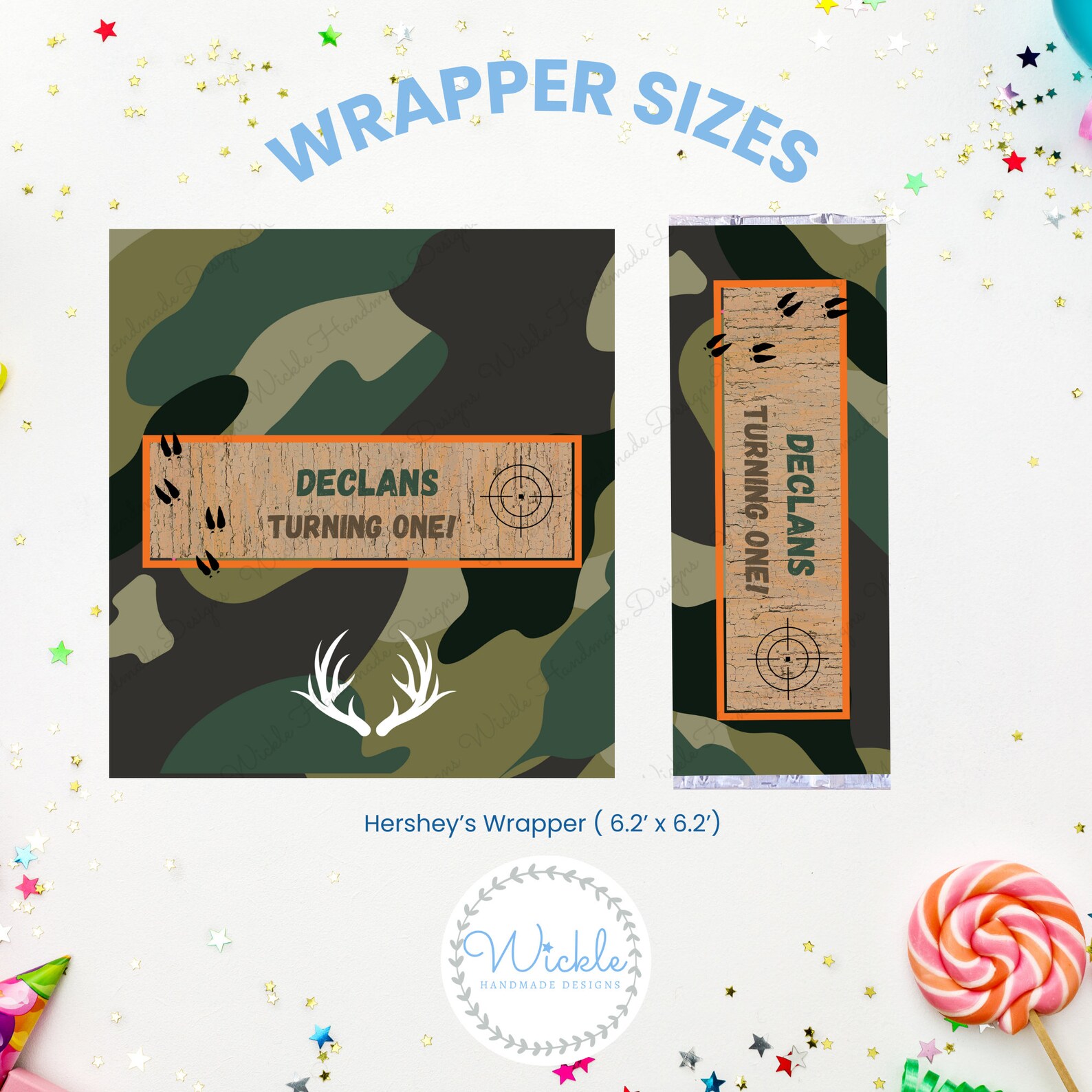 Editable Hunting Birthday Hershey Chocolate Bar Wrapper Canva Template ...