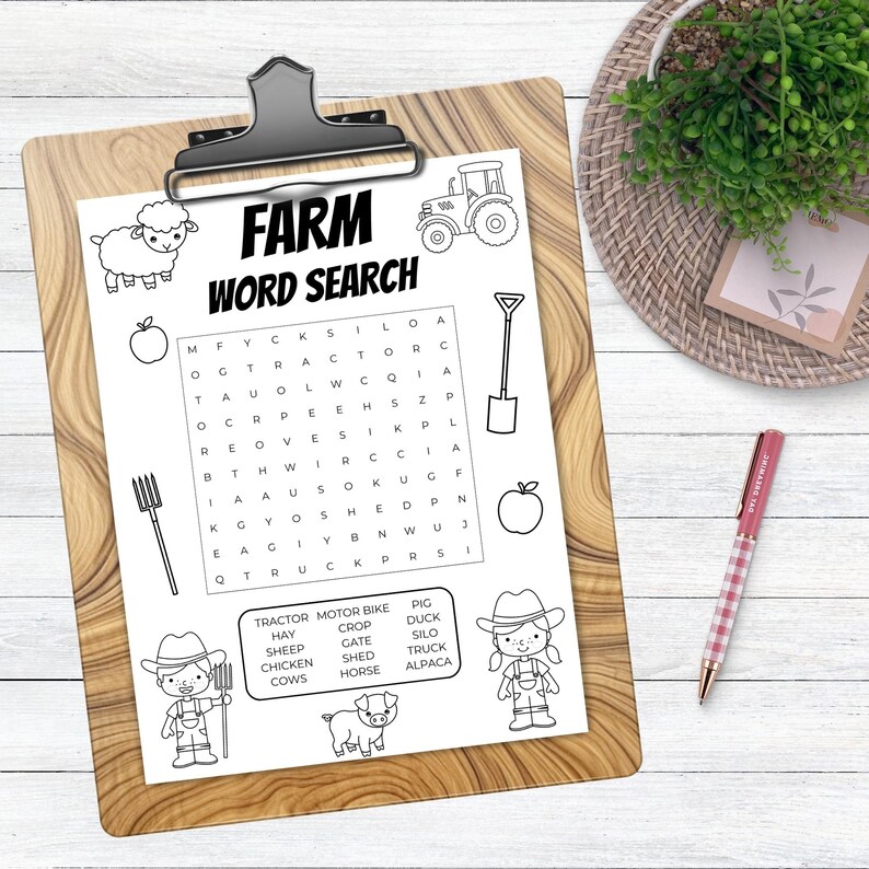 Farm Word Search Printable Game, Tractor Farmer Colouring in Birthday ...