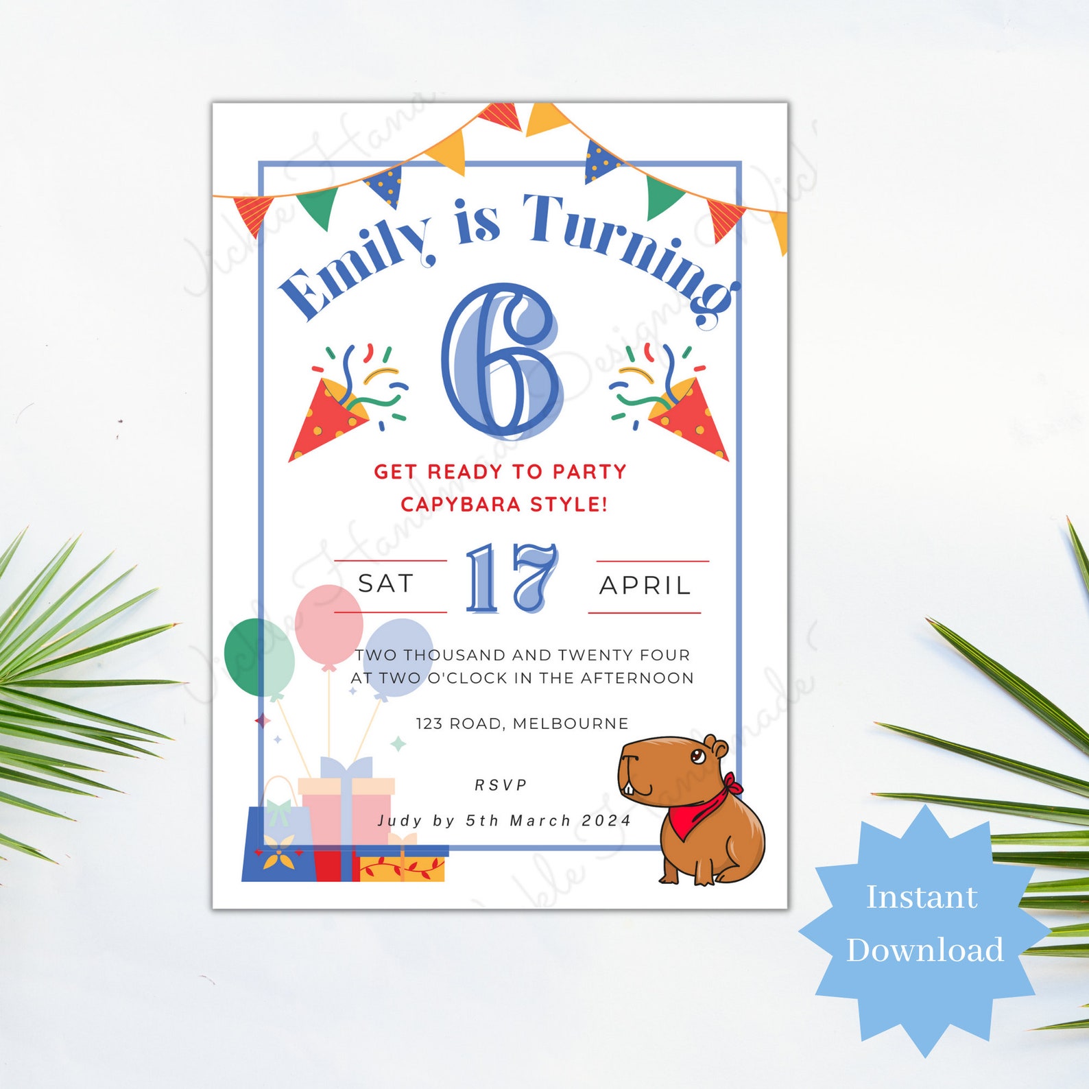 Customizable Capybara Birthday Party Invitation Printable Kids Capybara ...