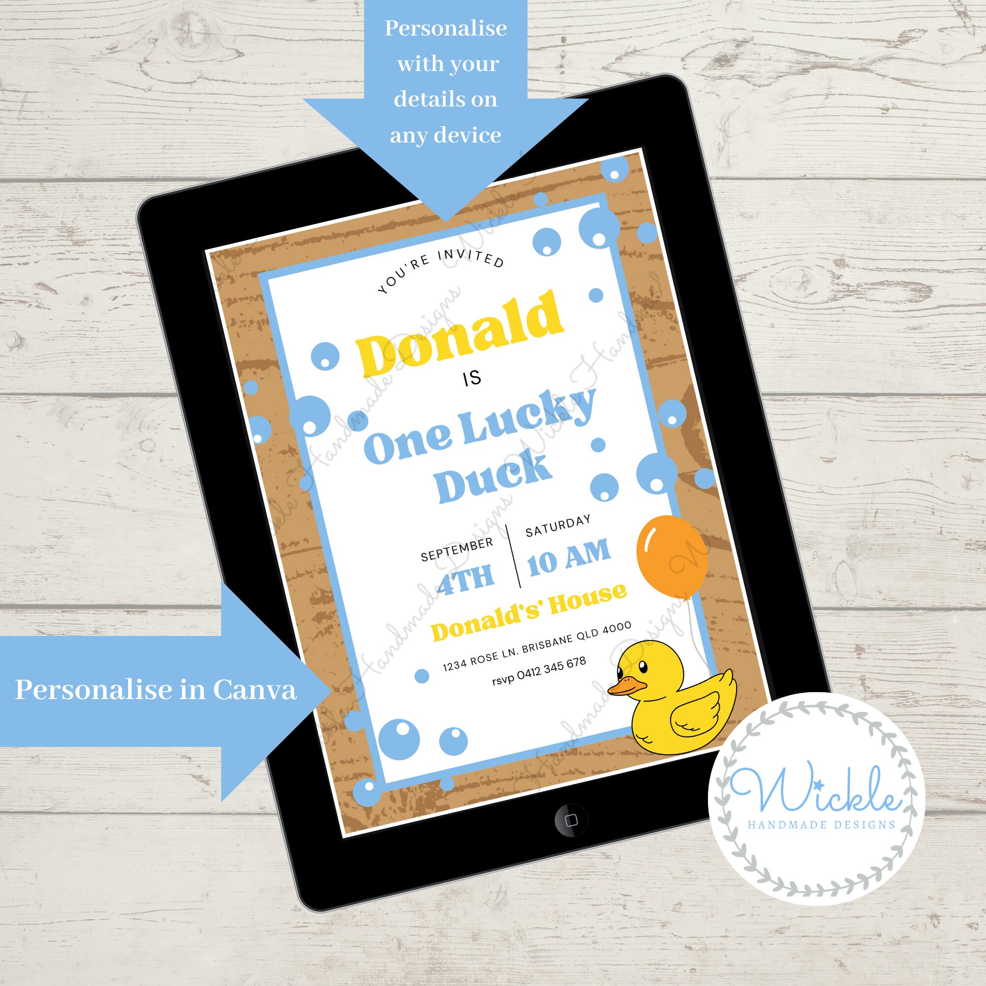 One Lucky Duck Editable Canva Invitation Template - Etsy