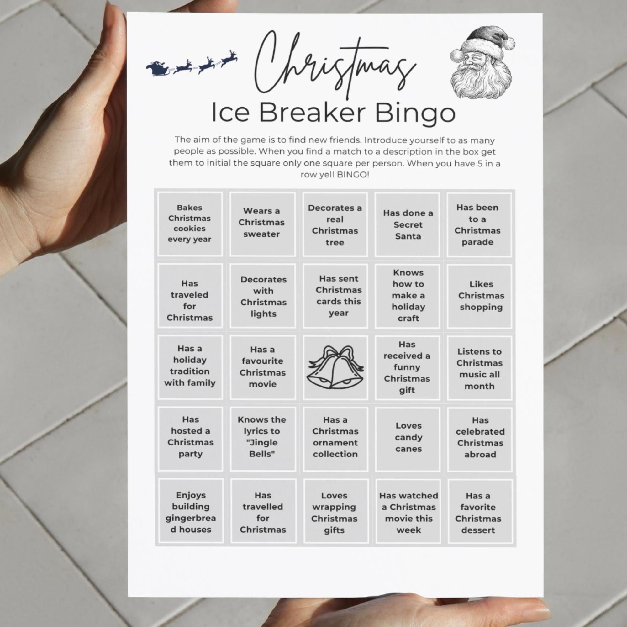 Black and White Christmas Ice Breaker Bingo, Santa Meet and Mingle Xmas ...