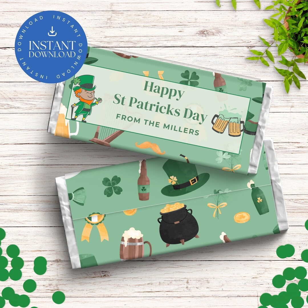 Green St Patricks Day Chocolate Wrapper Template, Printable Lucky ...