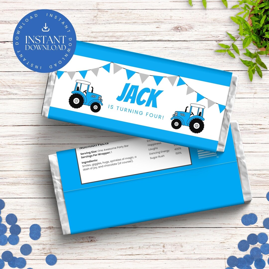 Blue Tractor Birthday Chocolate Bar Wrapper, Personalized Farm Party ...
