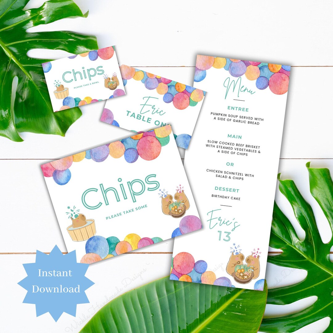 Watercolour Capybara Birthday Decorations Canva Template, Cute Capy ...