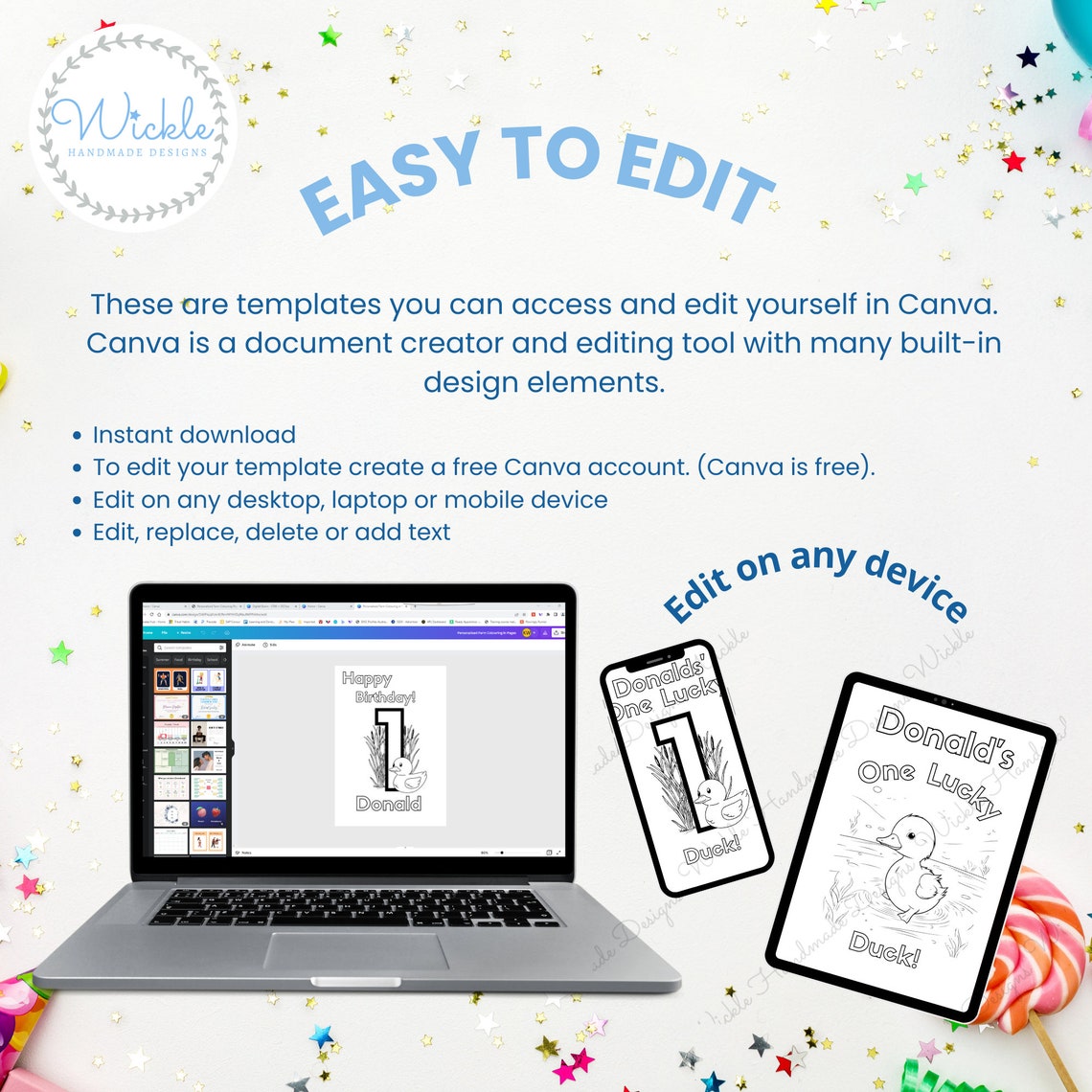 One Lucky Duck Editable Canva Colouring Page Template, Duck Party ...