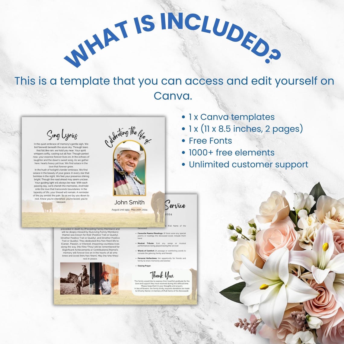 Editable Western Cattle Funeral Program Template, Ranch Printable Order ...