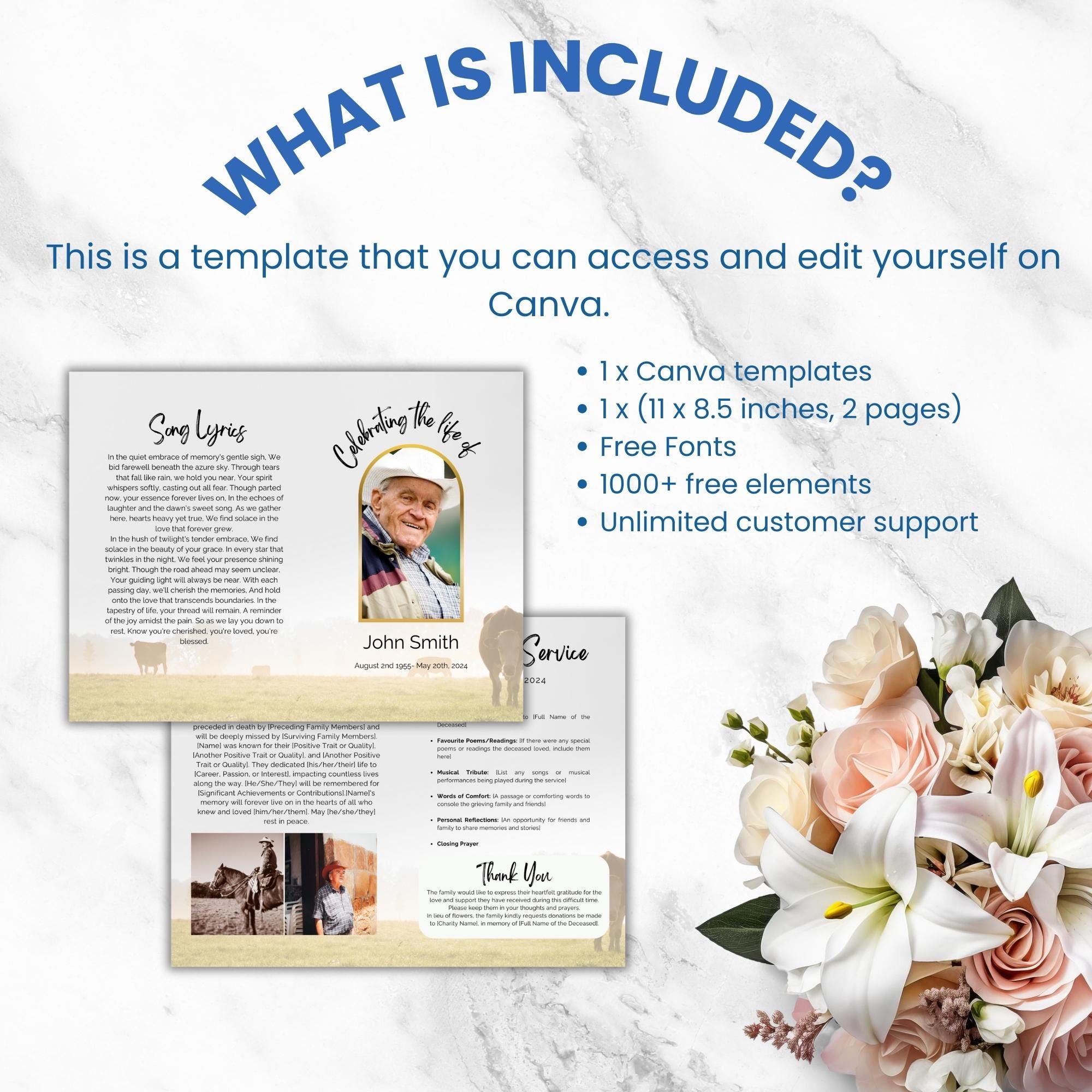 Editable Western Cattle Funeral Program Template, Ranch Printable Order ...
