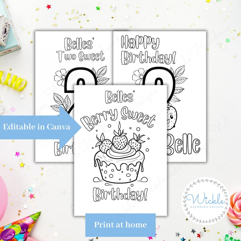 Berry Sweet Birthday Colouring Page Canva Template, Two Sweet Party ...