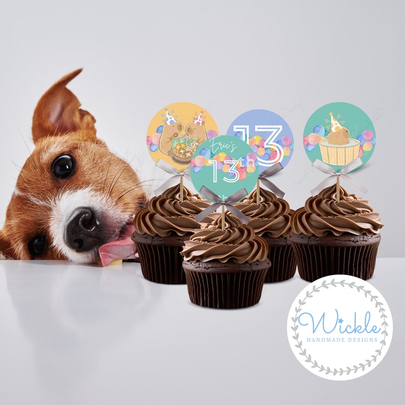 Watercolour Capybara Birthday Cupcake Topper Canva Template, Cute Capy ...