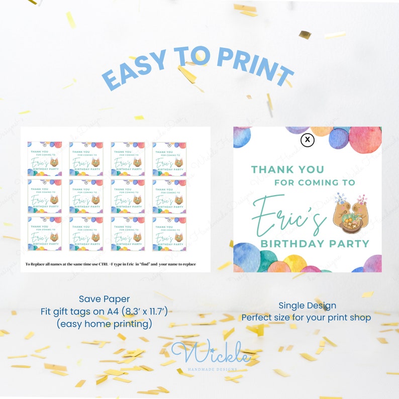 Watercolour Capybara Birthday Thank You Tags Canva Template, Cute Capy ...